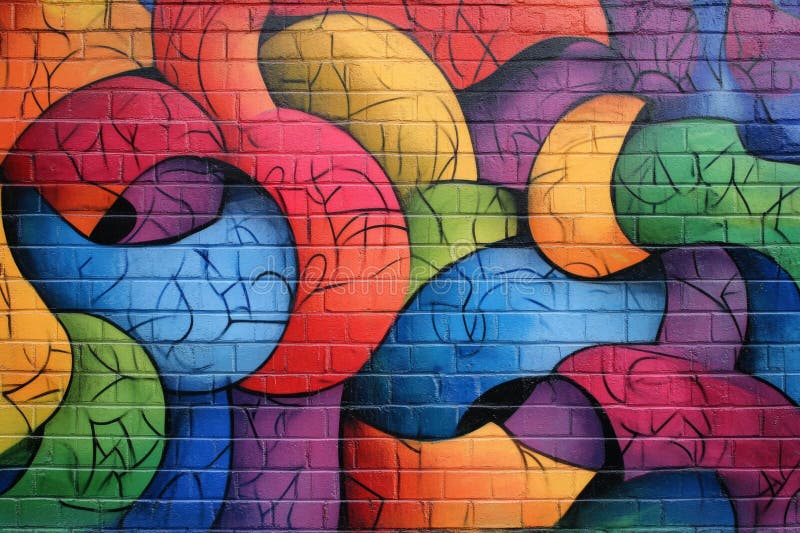 Vibrant Street Art Transforms a Brick Wall with Overlapping, Colorful ...
