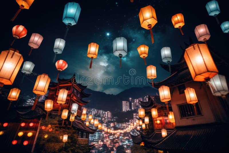 A Vibrant Street Comes Alive with the Warm Glow of Countless Lanterns ... A Vibrant Street Comes Alive with the Warm Glow of Countless Lanterns ...