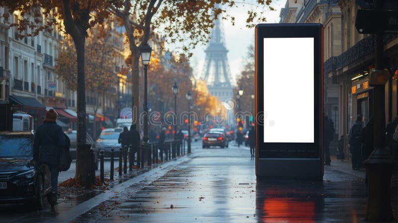 Billboard LED Screen Standing, Street View in Paris, Generative Ai ...