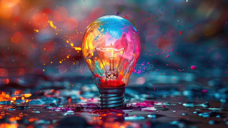 Colorful Burst of Ideas: Creative Light Bulb Explodes with Paint for ...