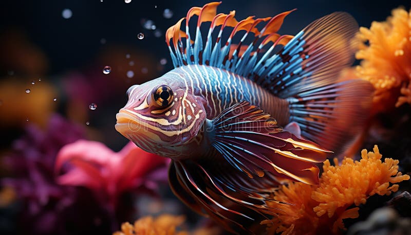 Vibrant Striped Fish Swimming in Beautiful Underwater Reef Generated by ...