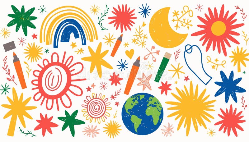 Vibrant Student Art Decorations on White Background, Creativity ...