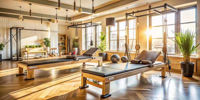 Pilates Reformer Studio Setup Versatile Fitness Equipment Showcased in ...