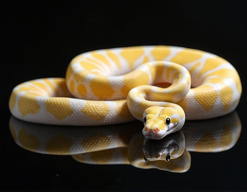 Vibrant Studio Photo of a Banana Piebald Ball Python Against a Black ...