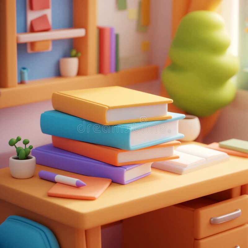 Vibrant Study Corner with Colorful Books and Inviting Decor Stock ...