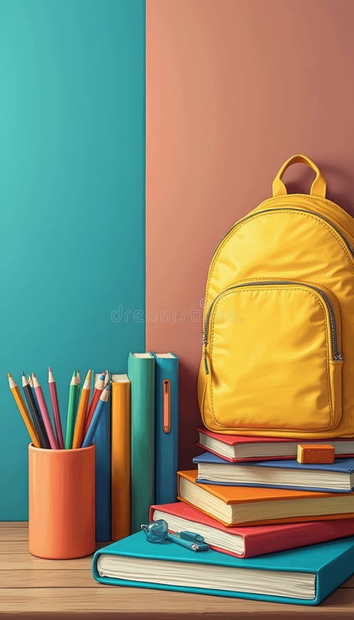 Vibrant Study Essentials with a Yellow Backpack Stock Image - Image of ...