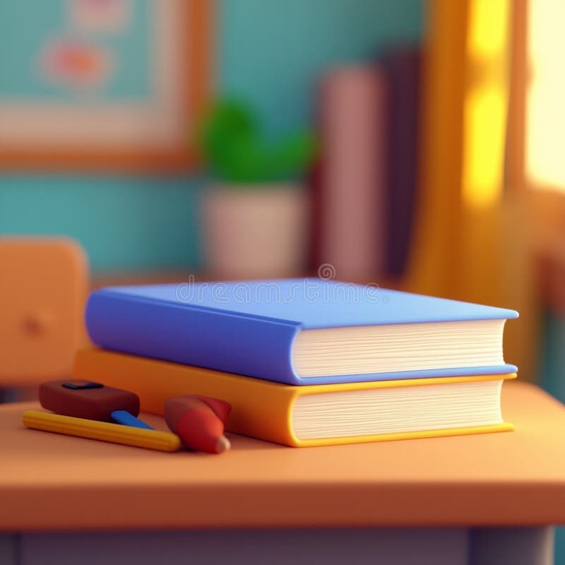 Vibrant Study Space Featuring Colorful Books and Creative Tools Stock ...