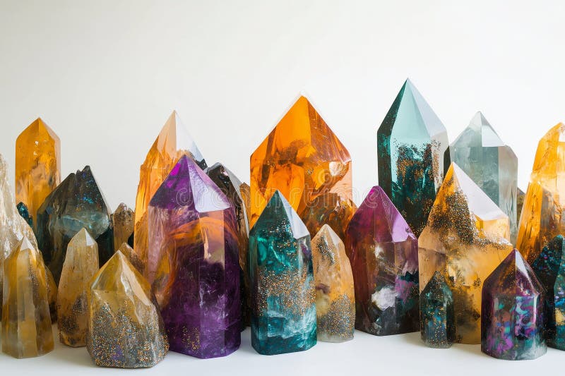 Resin Crystals Arranged To Mountain Range, Crystals with Embedded ...