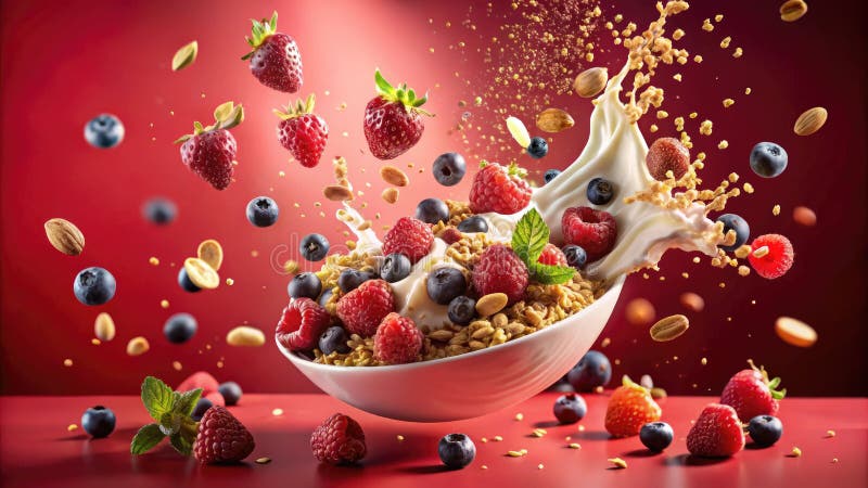 A Vibrant and Stylish Breakfast Float Redhued Granola Berries and Oat ...