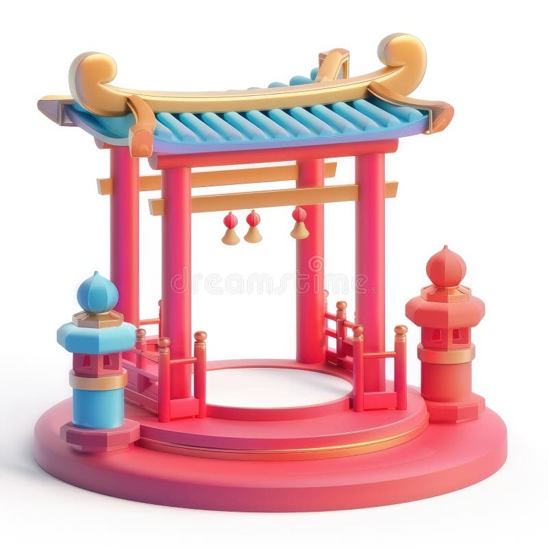 Charming Asian-Style Pavilion, 3D Render, Festive Decor Stock Illustration - Illustration of ...