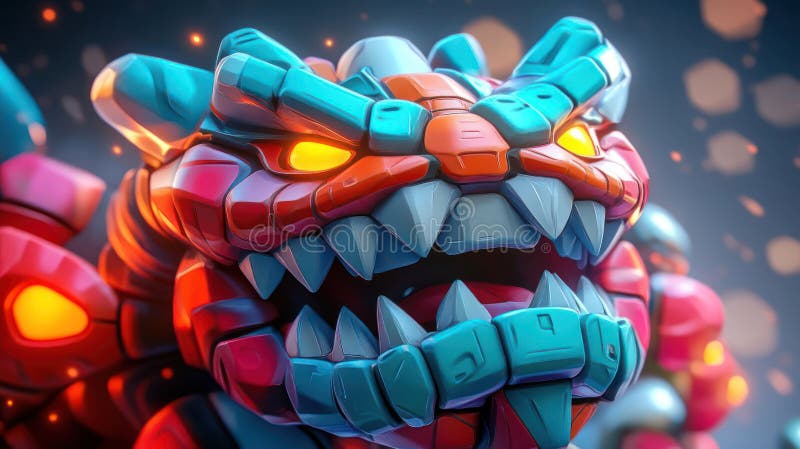 A Vibrant, Stylized Creature with Glowing Eyes and Sharp Teeth ...