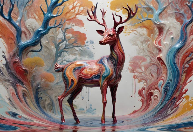 Vibrant Stylized Deer in a Swirling Colorful Background, Generated with ...