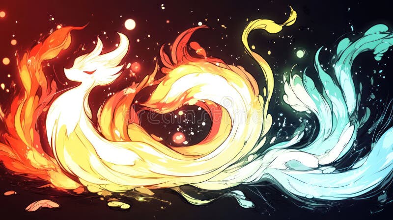 A Vibrant, Stylized Depiction of a Mythical Creature with Flowing ...