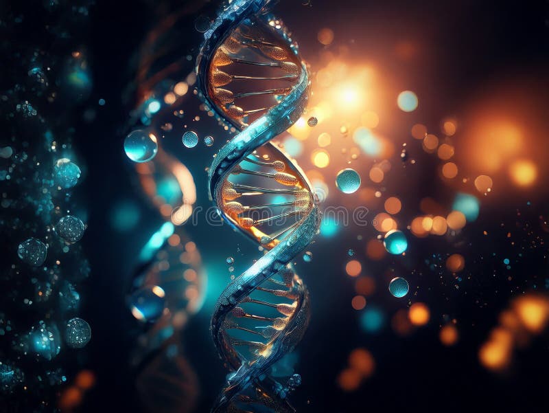 A Vibrant, Stylized Double Helix DNA Strand Glows, Surrounded by ...