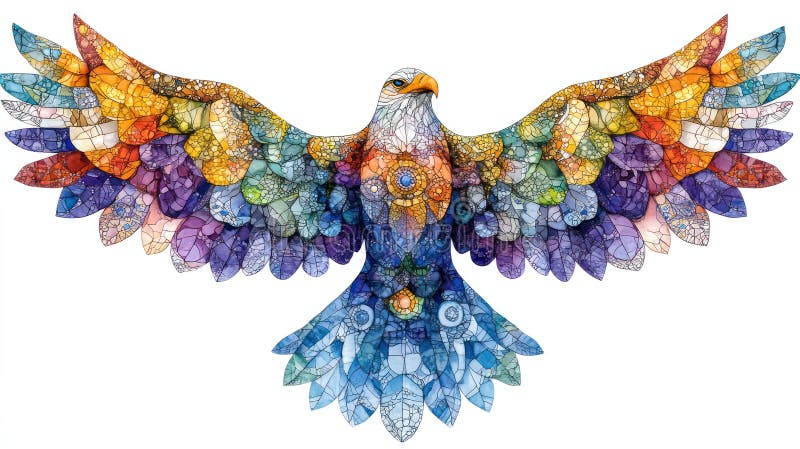 A Vibrant, Stylized Eagle Made of Colorful Geometric Patterns and ...