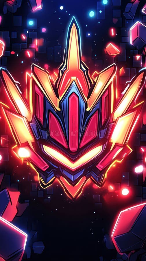 A Vibrant, Stylized Emblem Featuring Sharp Geometric Shapes and Glowing ...