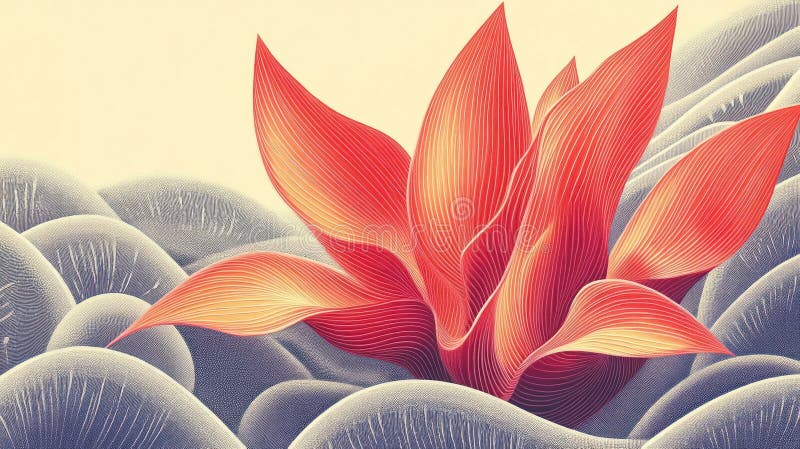 A Vibrant, Stylized Flower Emerges from Soft, Undulating Waves ...