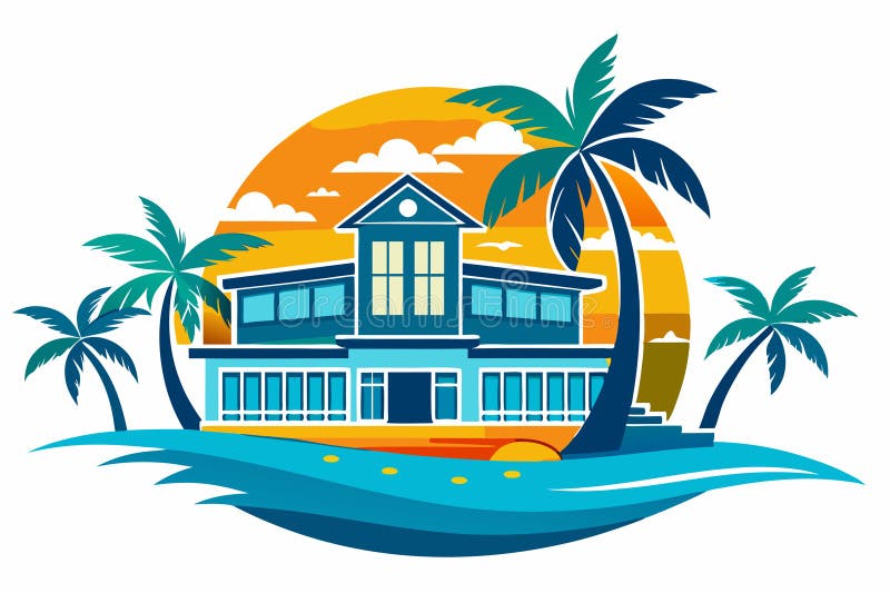 Tropical Beachfront House at Sunset: a Vacation Dream Stock ...