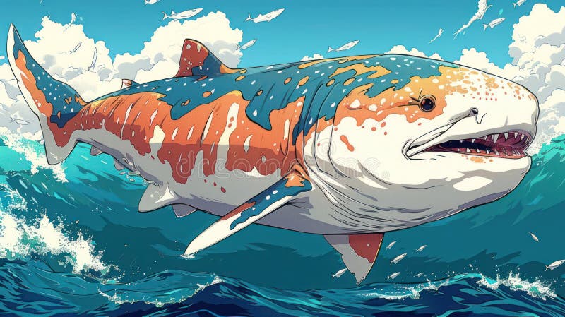 Stylized Swimming Sea Tiger Shark Stock Illustrations – 7 Stylized ...