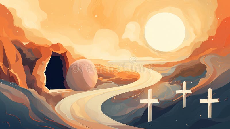 Stylized Illustration of Easter Sunrise at the Empty Tomb Stock ...
