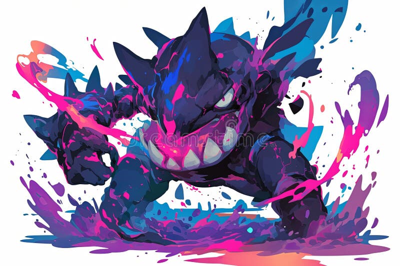 A Vibrant, Stylized Monster Creature with Sharp Teeth and Claws ...
