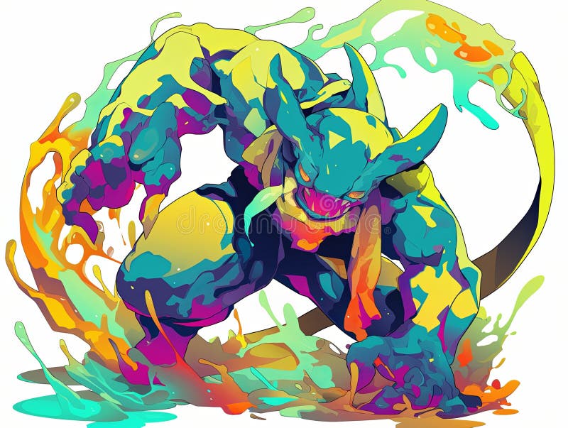 Vibrant, Stylized Monster Illustration with Dynamic Pose and Color ...