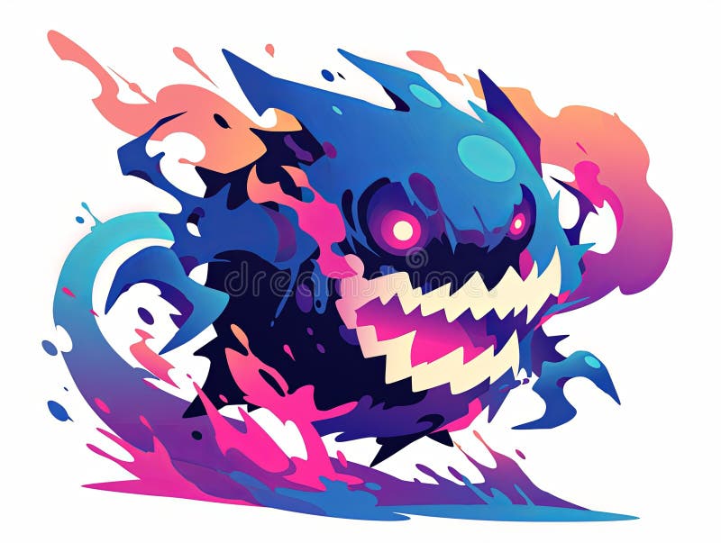Vibrant, Stylized Monster Illustration with Glowing Eyes and Fiery ...