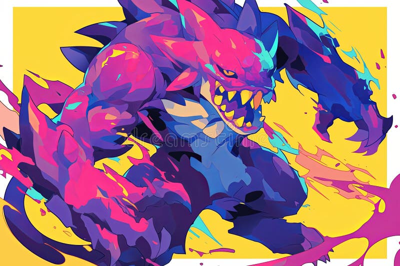 Vibrant, Stylized Monster with Sharp Claws and Teeth, Rendered in ...