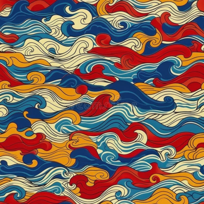 Vibrant Stylized Ocean Waves Pattern Illustration Stock Photo - Image ...