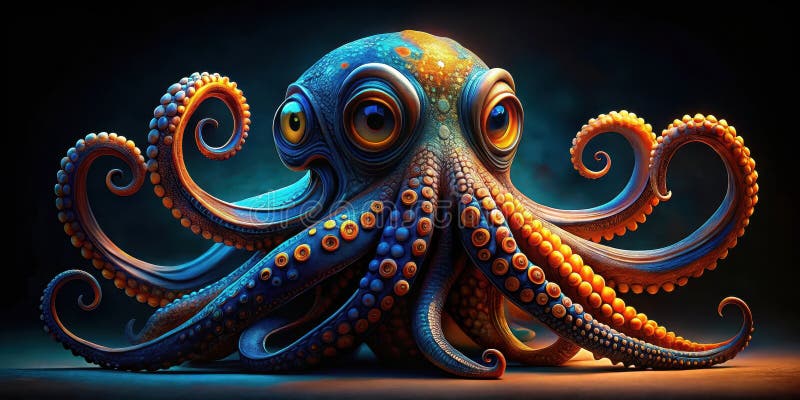 A Vibrant, Stylized Octopus with Swirling Tentacles and Luminous Eyes ...