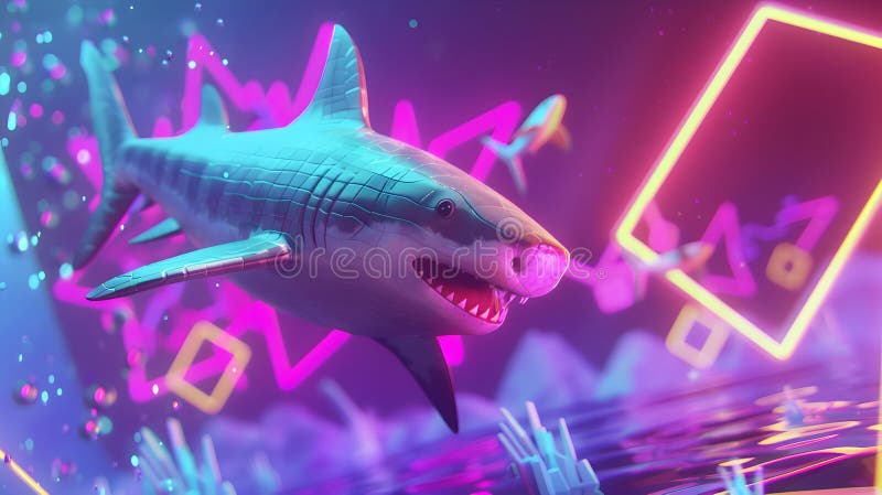 A Vibrant, Stylized Shark Swims through a Colorful, Abstract Underwater ...