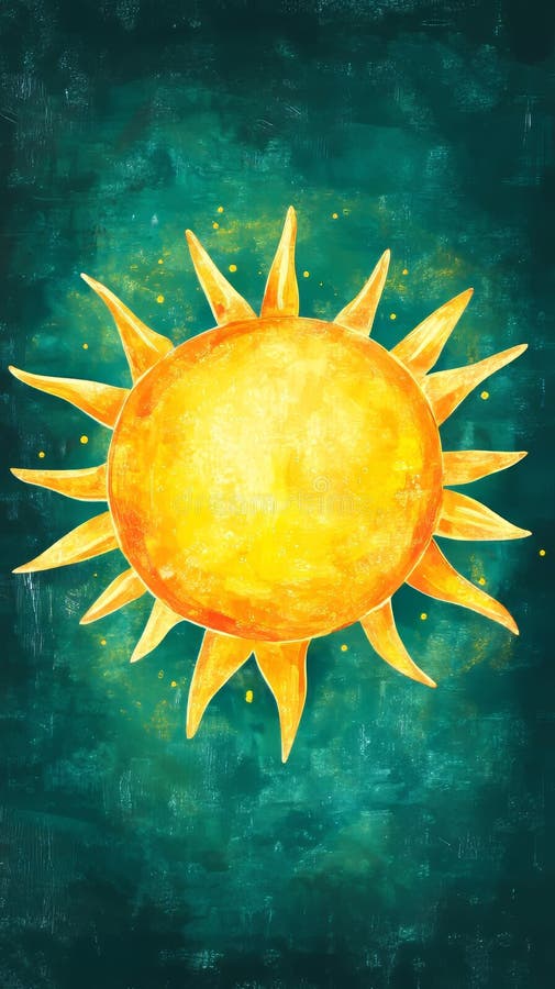 A Vibrant Stylized Sun Illuminates a Cosmic Teal Sky Stock Image ...