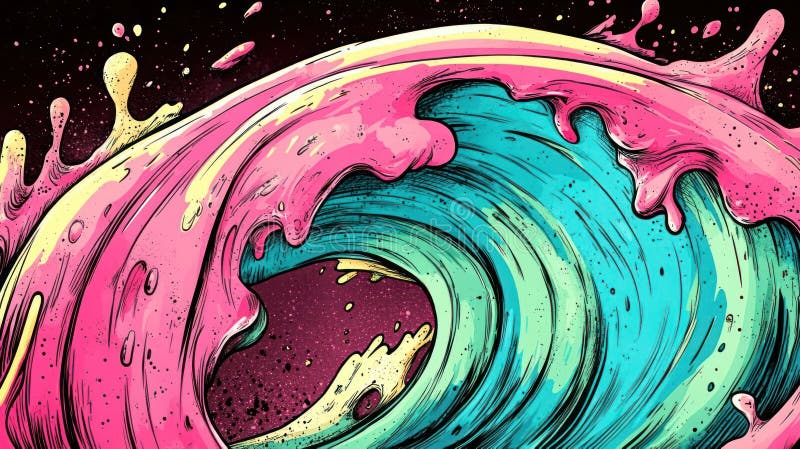 A Vibrant, Stylized Wave Illustration with Dynamic Colors and Fluid ...