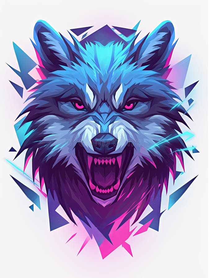 A Vibrant, Stylized Wolf Head Illustration with Geometric Shapes and ...