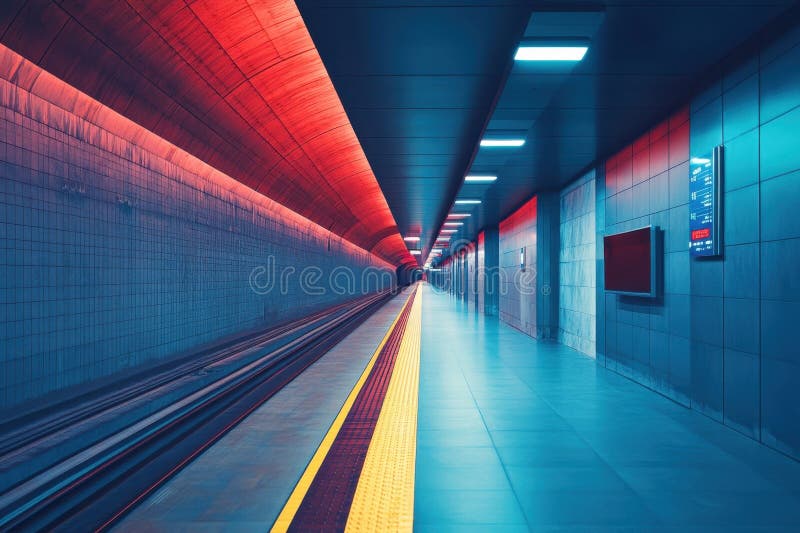 Empty Underground Station Platform Modern Architecture Bright Lighting ...