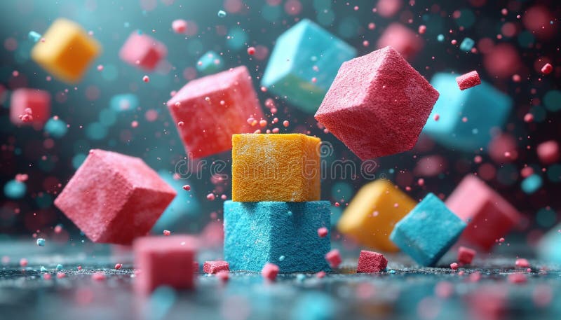Vibrant Sugar Cubes Suspended in Mid-air with a Dynamic Explosion of ...