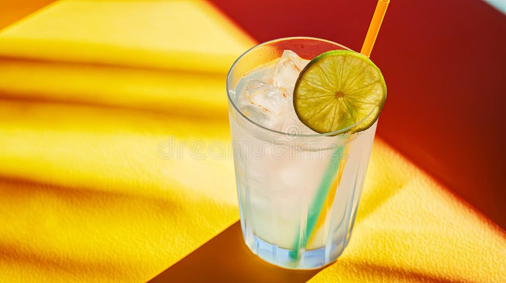 A Vibrant Summer Cocktail with a Slice of Lime and a Straw, Set on a ...