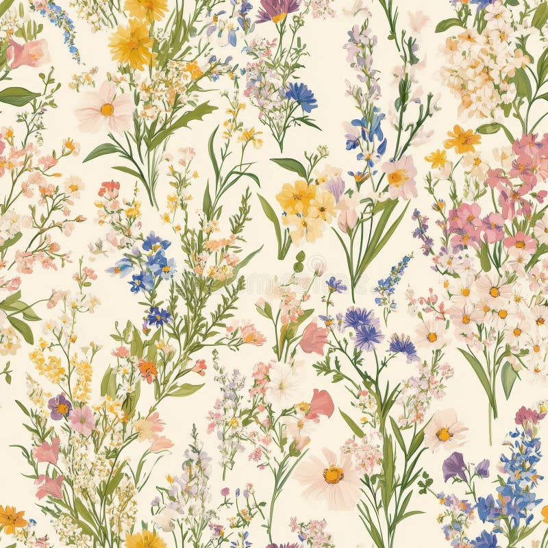 Vibrant Summer Floral Pattern with Assorted Wildflowers Stock Photo ...