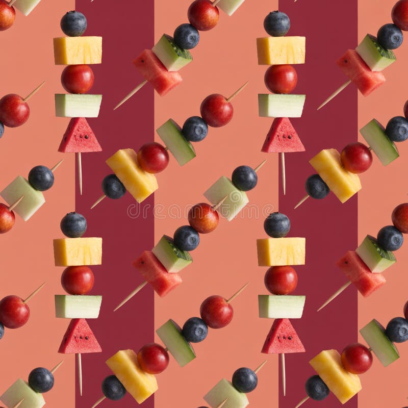 Vibrant Summer Fruit Skewer Pattern Featuring Watermelon Pineapple ...