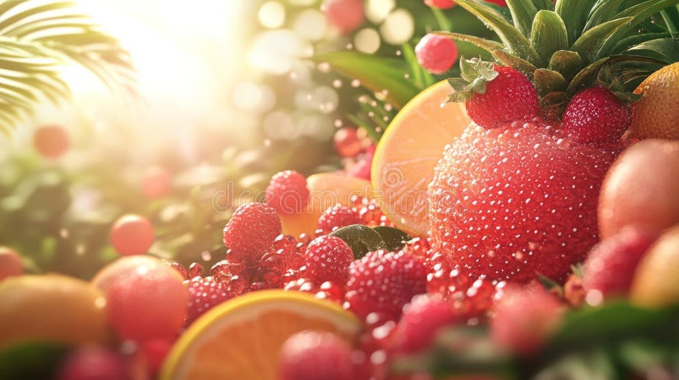 Vibrant Summer Fruit Still Life with Sunlight Stock Illustration ...