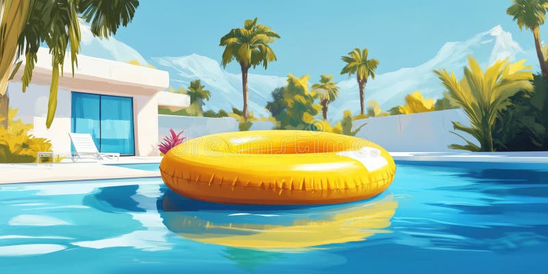 Vibrant Summer Pool Scene with Yellow Float and Tropical Surroundings ...