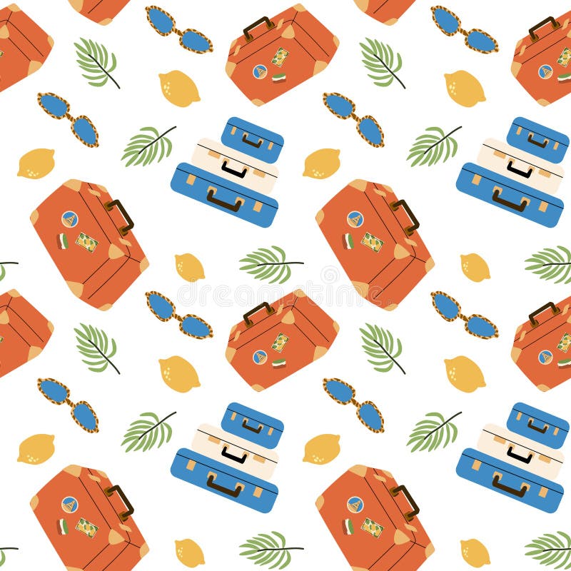 Vibrant Summer Vacation Sticker Pattern with Suitcases, Sunglasses, and ...