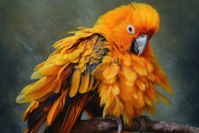 A Vibrant Sun Conure Preening Its Feathers Stock Illustration ...