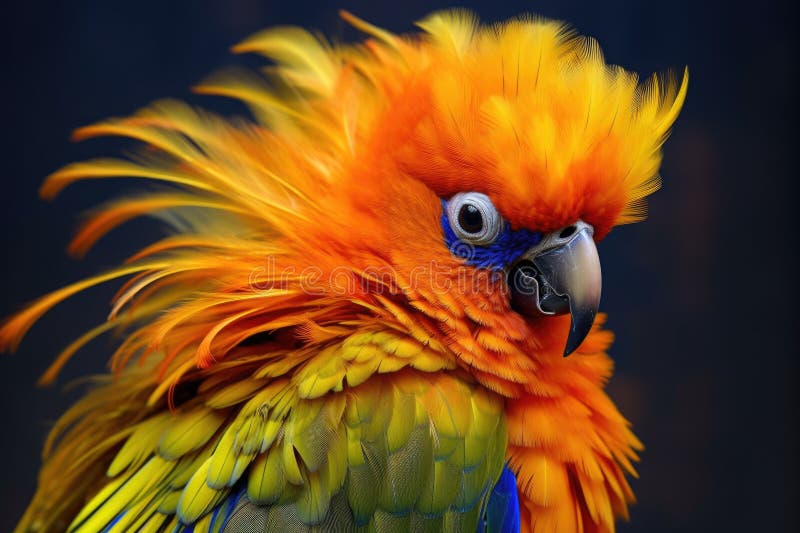 A Vibrant Sun Conure Preening Its Feathers Stock Illustration ...