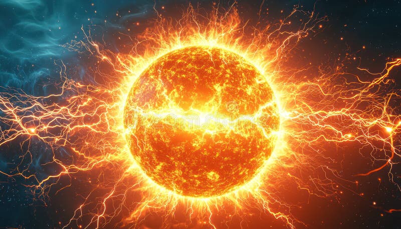 Vibrant Sun Emitting Electric Energy with Fiery Rays and Dynamic ...