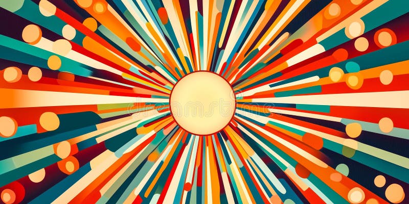 Vibrant Sun Rays Burst from a Central Circle in a Retro-inspired Vector ...