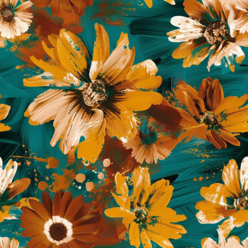 Vibrant Sunflower Artwork with Abstract Teal Background Stock Image ...