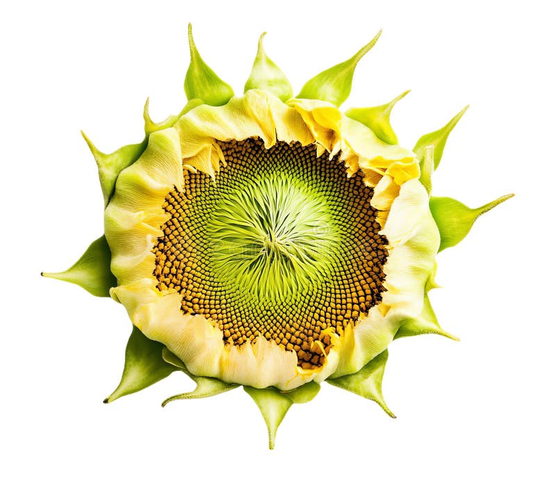 Vibrant Sunflower Bloom with Green Petals on White Background Stock ...