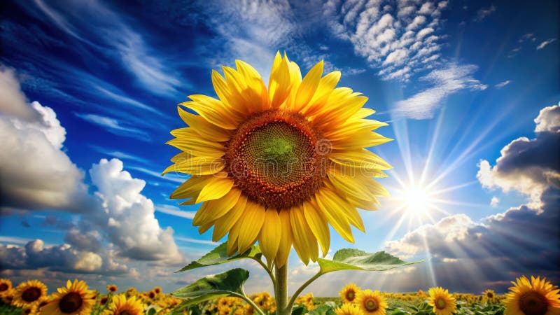 A Vibrant Sunflower Blooms Under a Bright Sun and Dramatic Sky ...