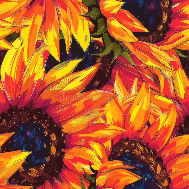 Vibrant Sunflower Digital Artwork: a Symphony of Warm Colors Stock ...